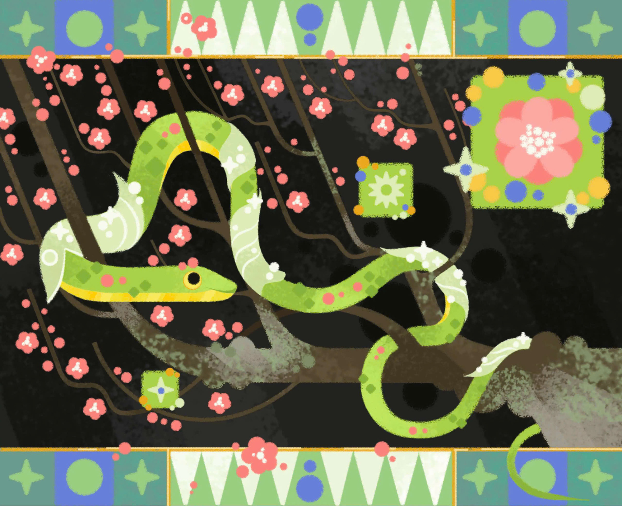 Loạt tranh vẽ con rắn sống động của nghệ sĩ Việt mừng Tết Ất Tỵ 2025