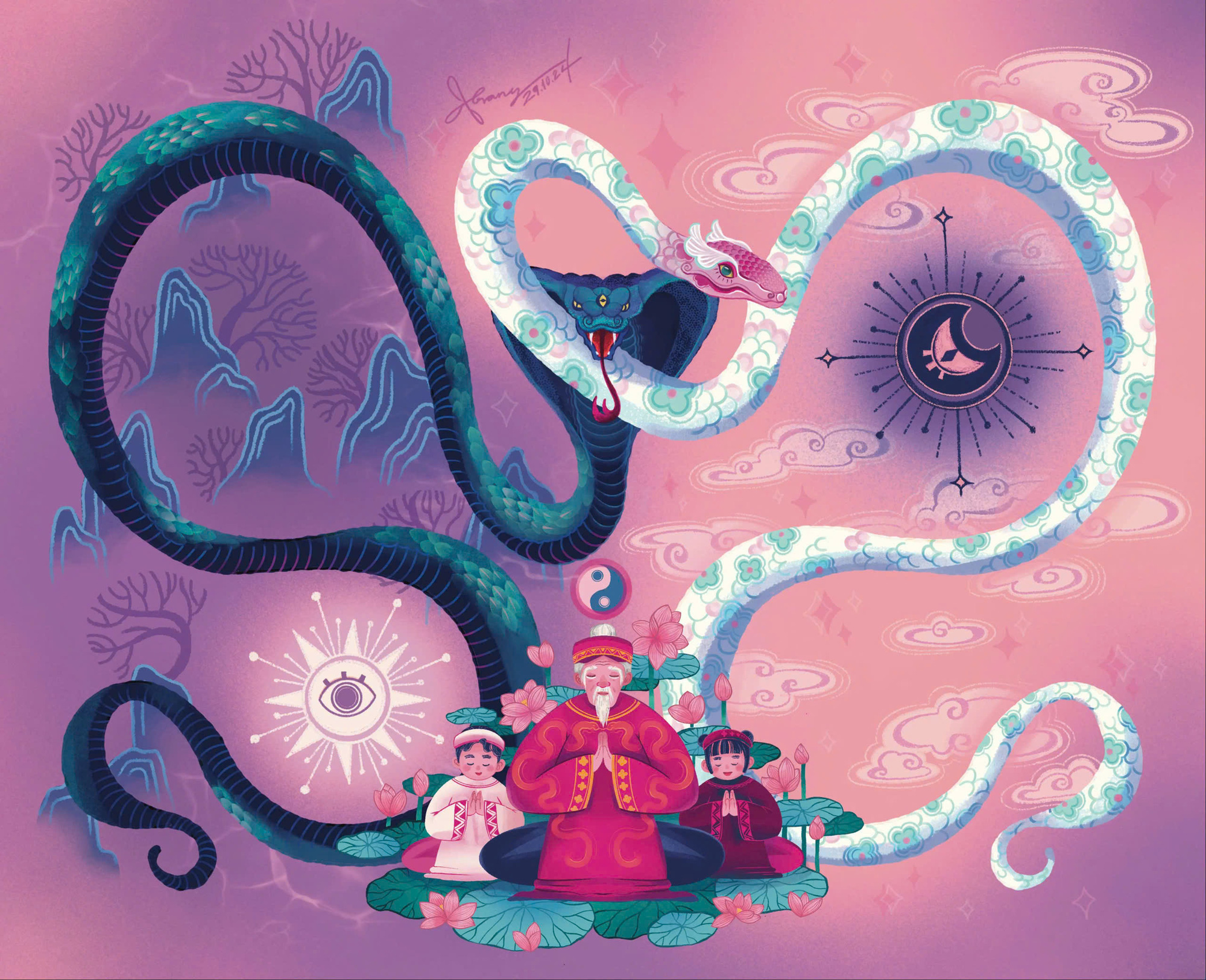 Loạt tranh vẽ con rắn sống động của nghệ sĩ Việt mừng Tết Ất Tỵ 2025