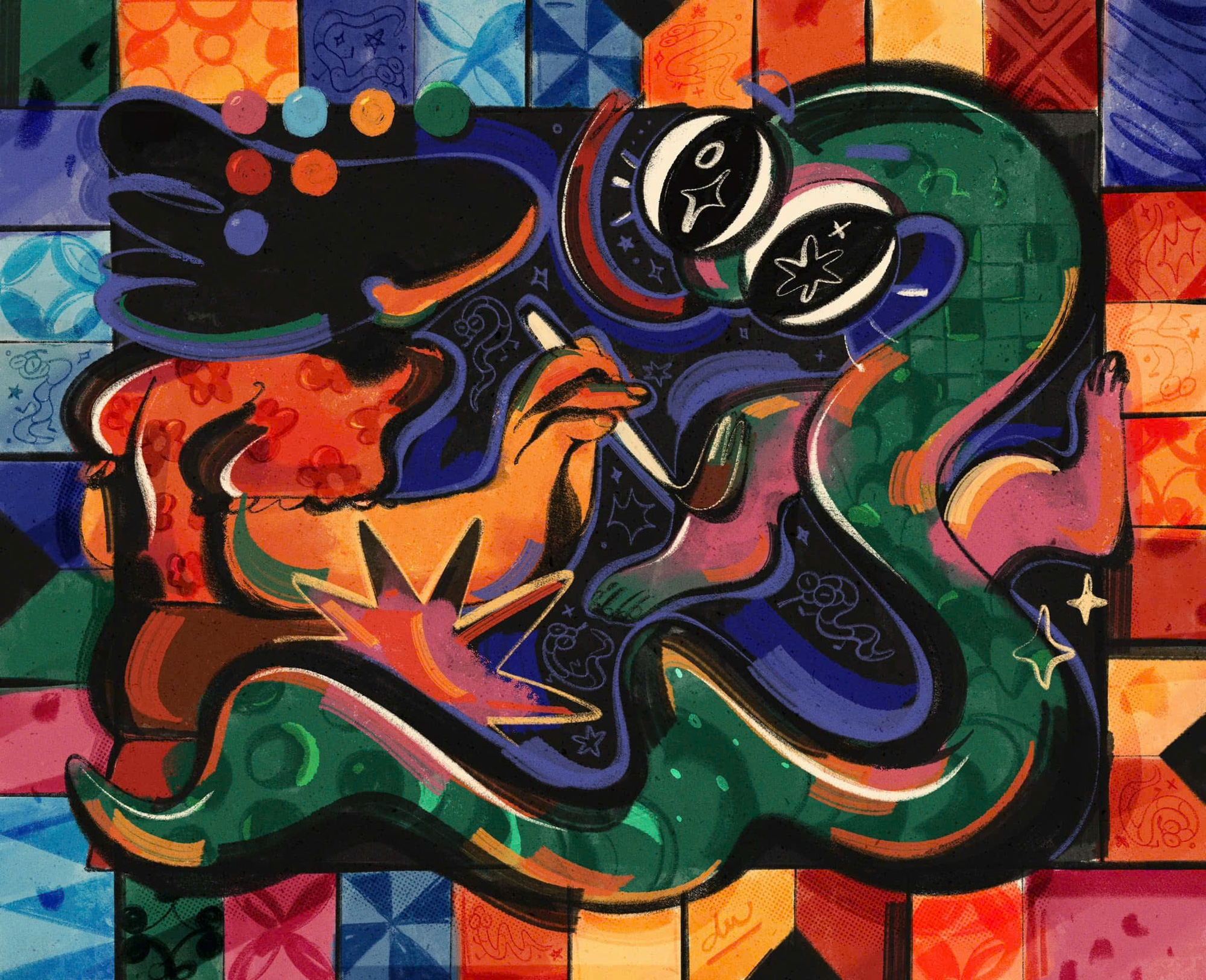 Loạt tranh vẽ con rắn sống động của nghệ sĩ Việt mừng Tết Ất Tỵ 2025