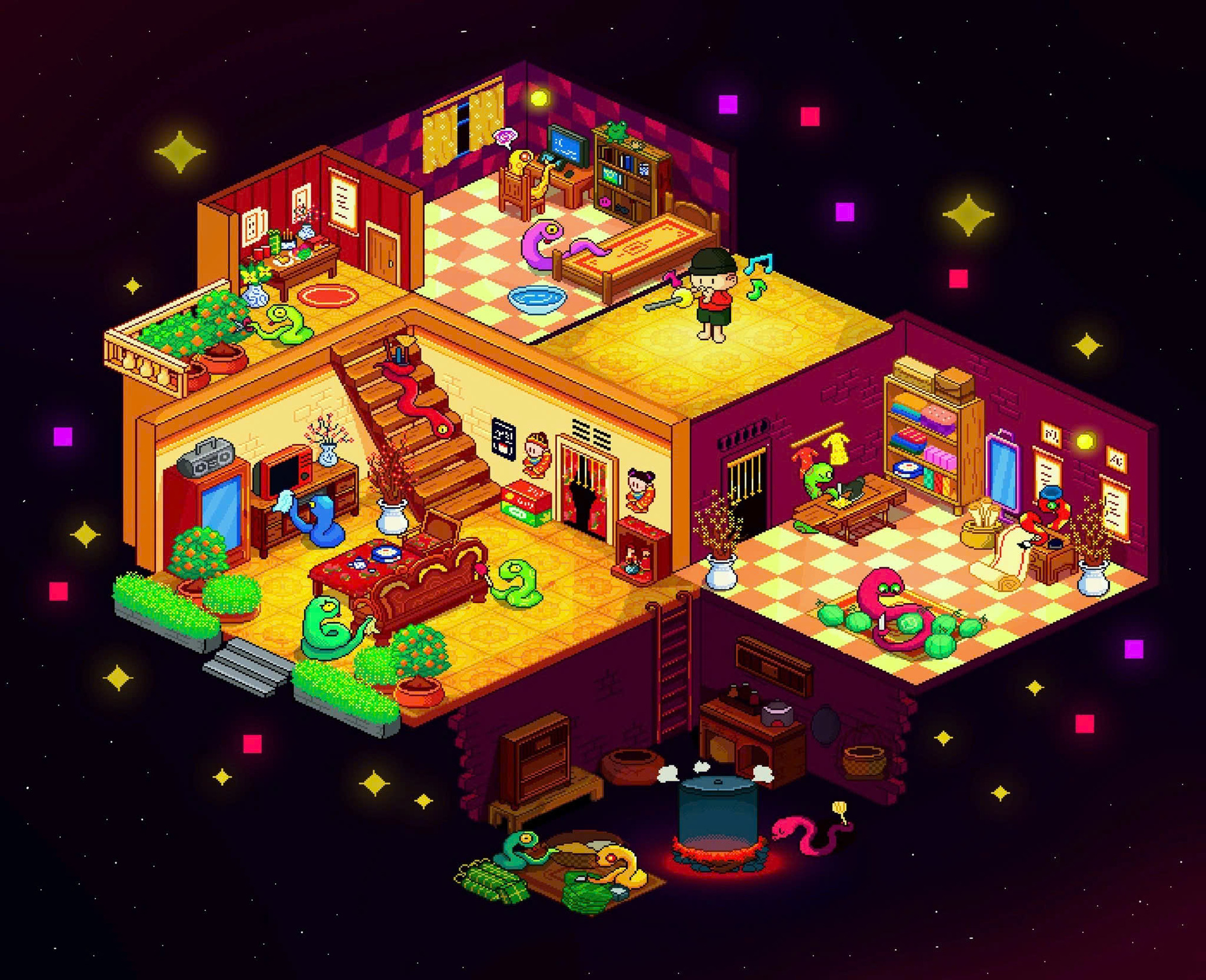 Loạt tranh vẽ con rắn sống động của nghệ sĩ Việt mừng Tết Ất Tỵ 2025