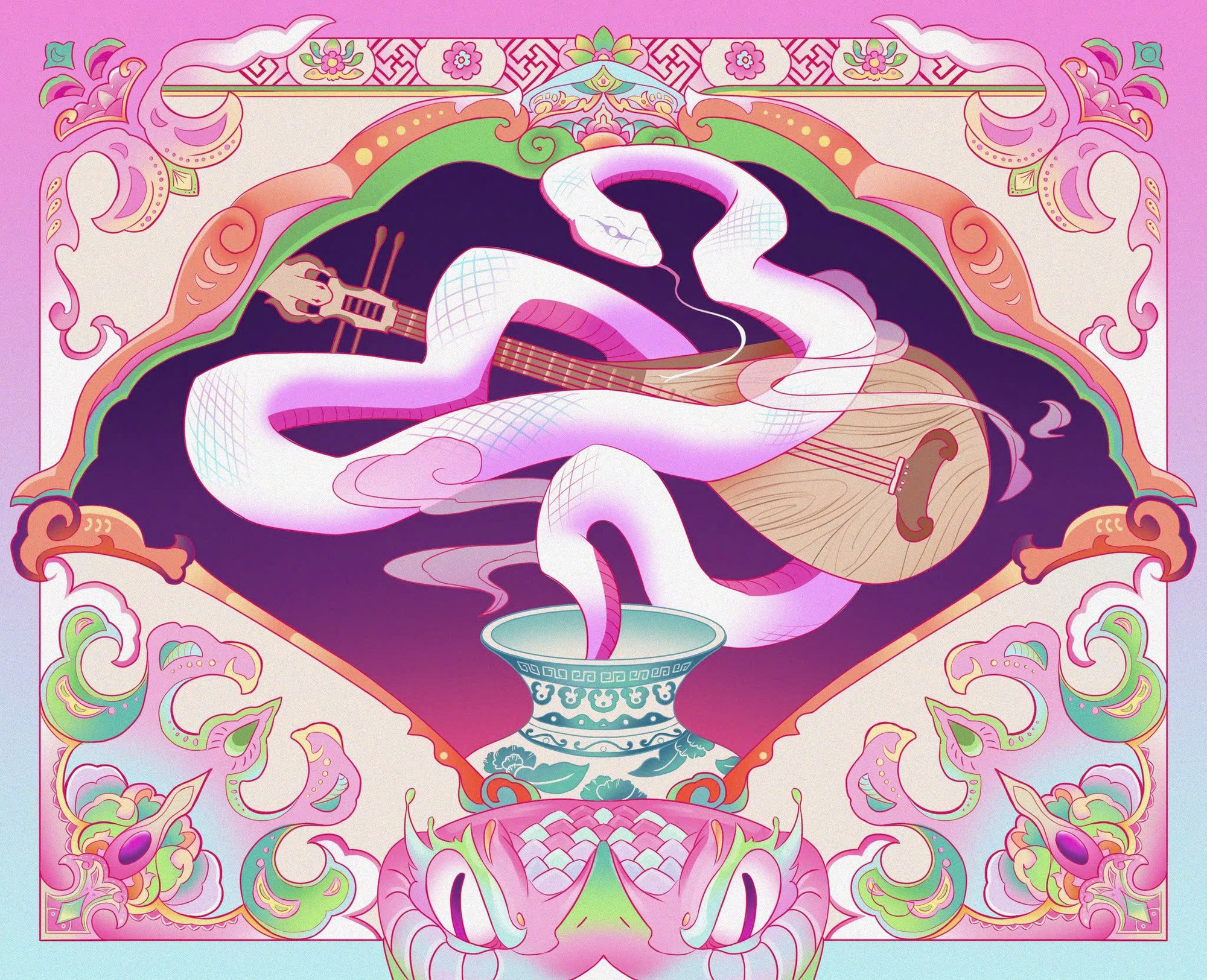 Loạt tranh vẽ con rắn sống động của nghệ sĩ Việt mừng Tết Ất Tỵ 2025