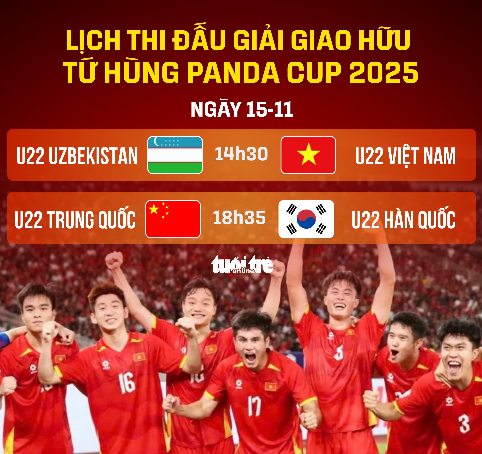 Lịch thi đấu Panda Cup 2025: U22 Việt Nam gặp U22 Uzbekistan