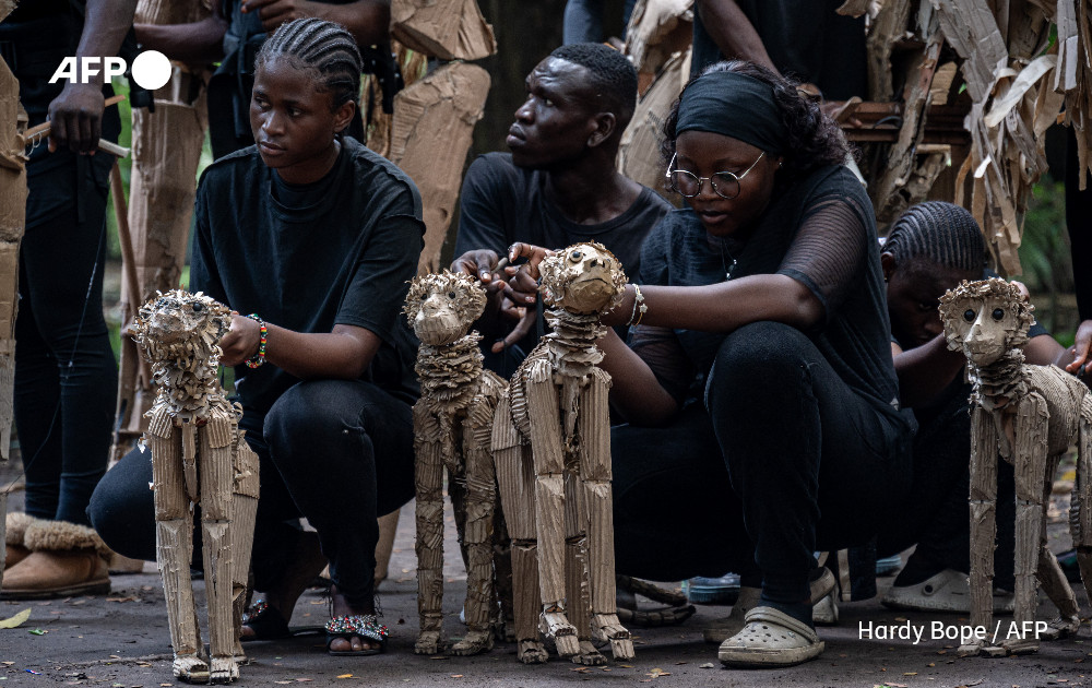Herd of animal puppets treks from Africa to Europe in climate action