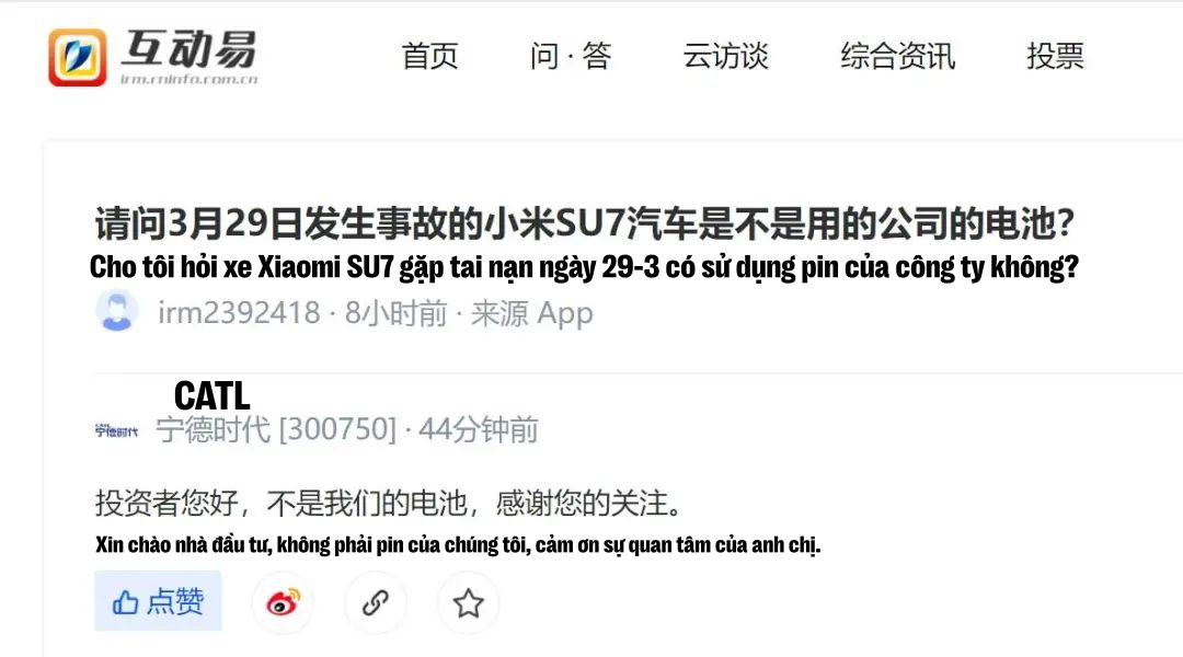 Hãng pin xe điện lớn nhất Trung Quốc: 'Xe Xiaomi SU7 bị cháy không dùng pin của chúng tôi ...