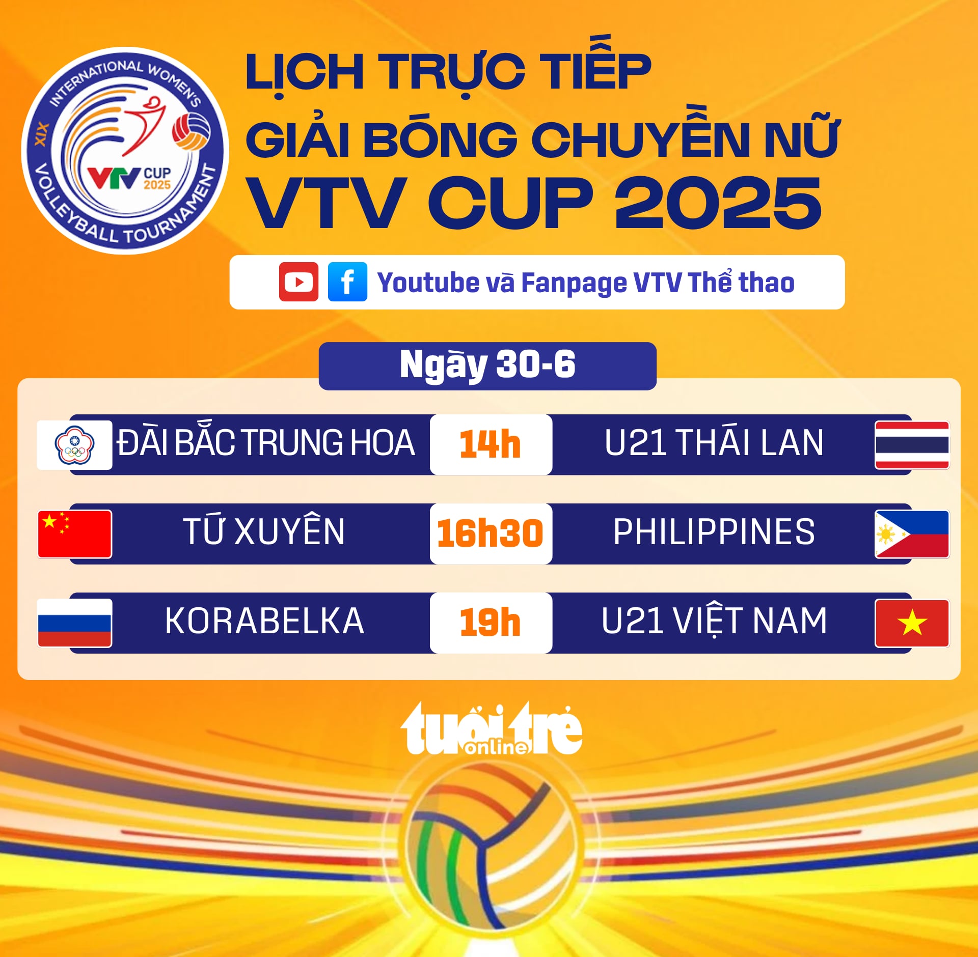 VTV Cup 2025 live schedule June 30: U21 Vietnam 'climbs the mountain'