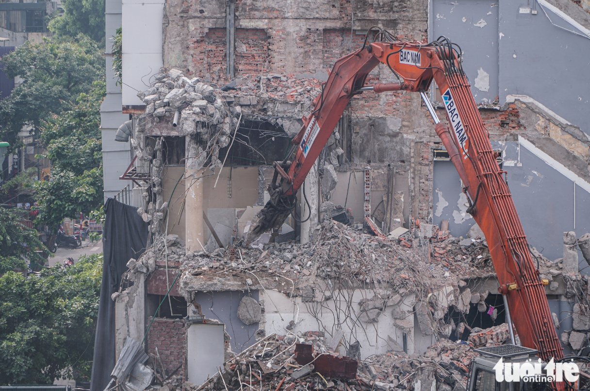 Final stages of demolition underway at Hanoi's iconic 'Shark Jaw' building