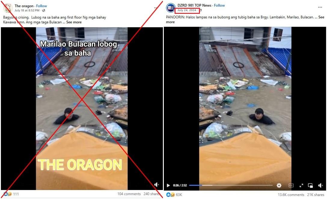 Các video lũ lụt cũ bị gán cho thiệt hại của bão Wipha ở Philippines ...