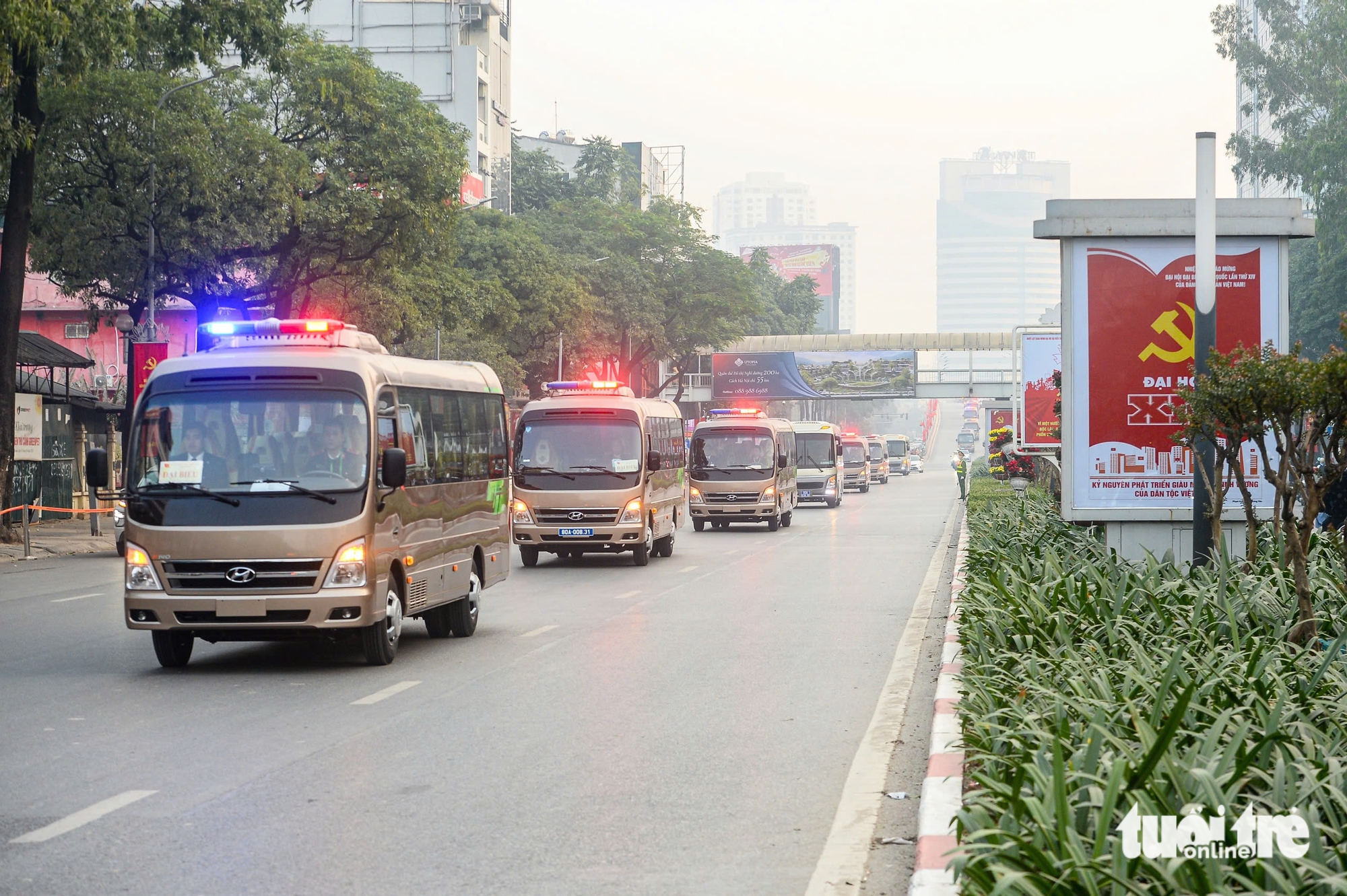 A convoy of vehicles rehearses for the escort of delegates attending ...