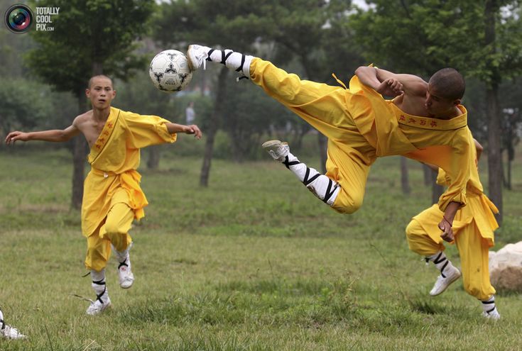 China incorporates Shaolin kung fu into football training.