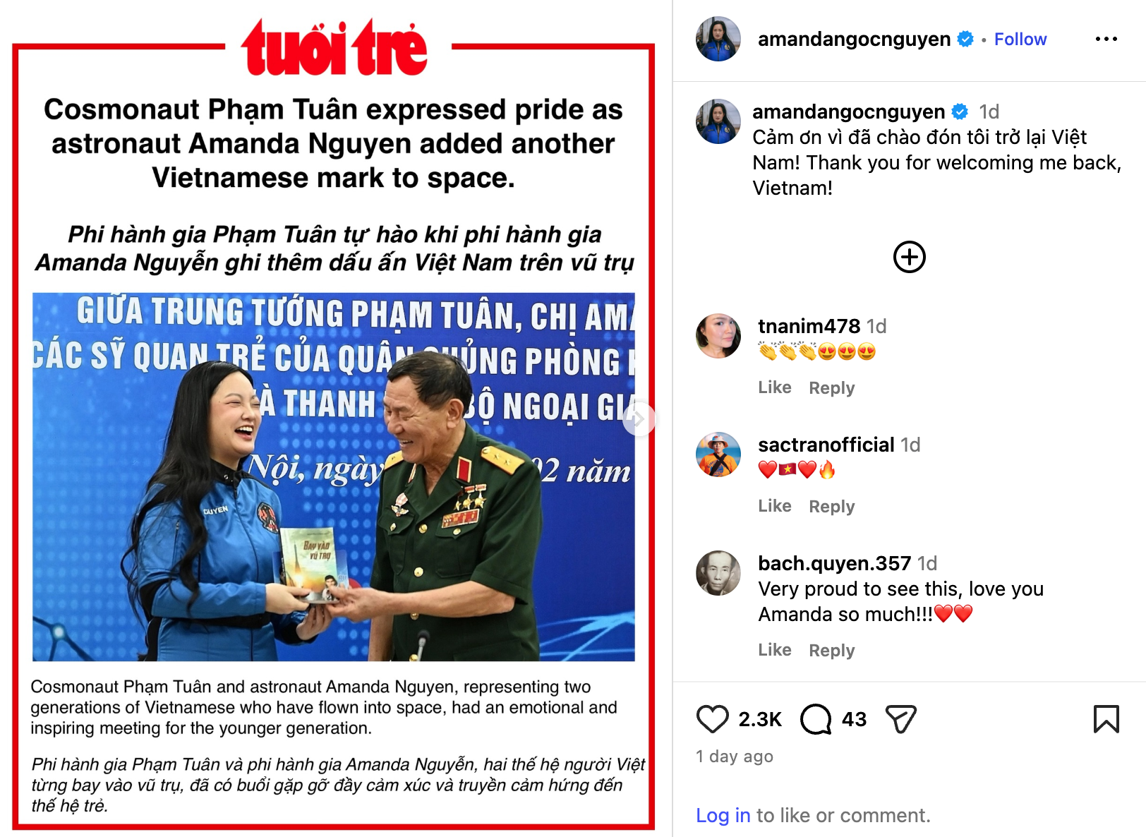Amanda Nguyễn chia sẻ bằng tiếng Việt về cuộc gặp với Trung tướng Phạm ...