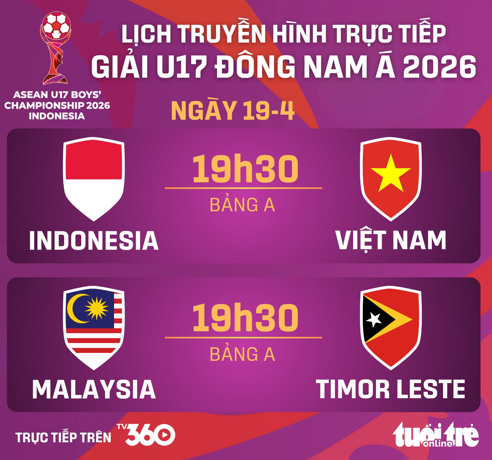 Live broadcast schedule for the U17 Southeast Asian Championship on ...