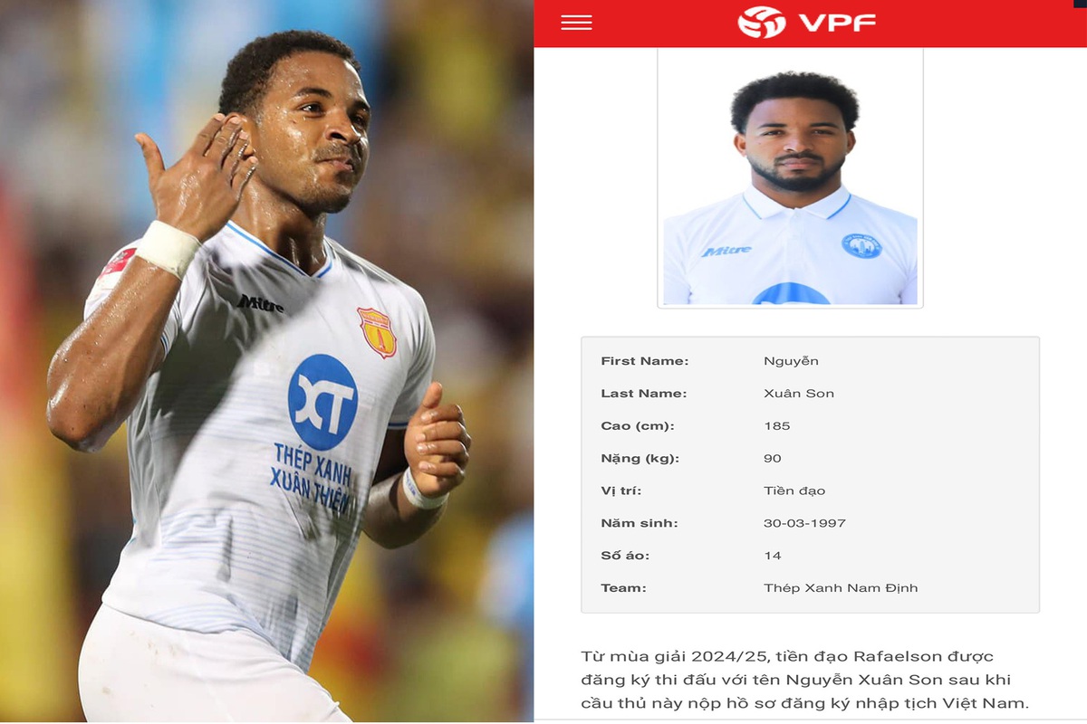 CLB Nam Định và chuyện đăng ký Rafaelson với tên mới Nguyễn Xuân Son ...