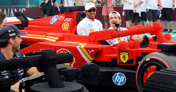 It's lights out and away they Lego for F1 drivers parade in Miami